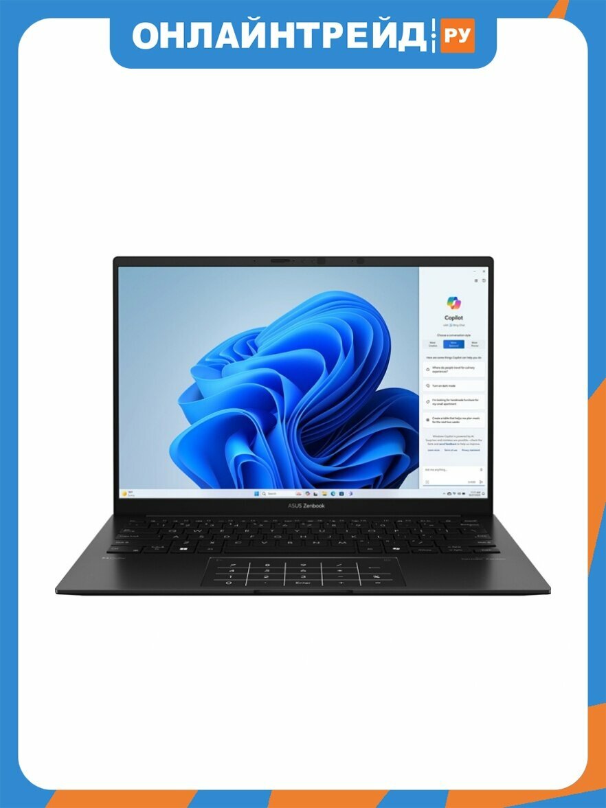 Ноутбук Asus Zenbook 14 OLED UM3406KA-QD331 14", OLED, AMD Ryzen AI 5 340 2.0ГГц, 4-ядерный, 16Гб LPDDR5x, 512Гб SSD, AMD Radeon 840M, без ОС, черный (90NB14U1-M00MY0)