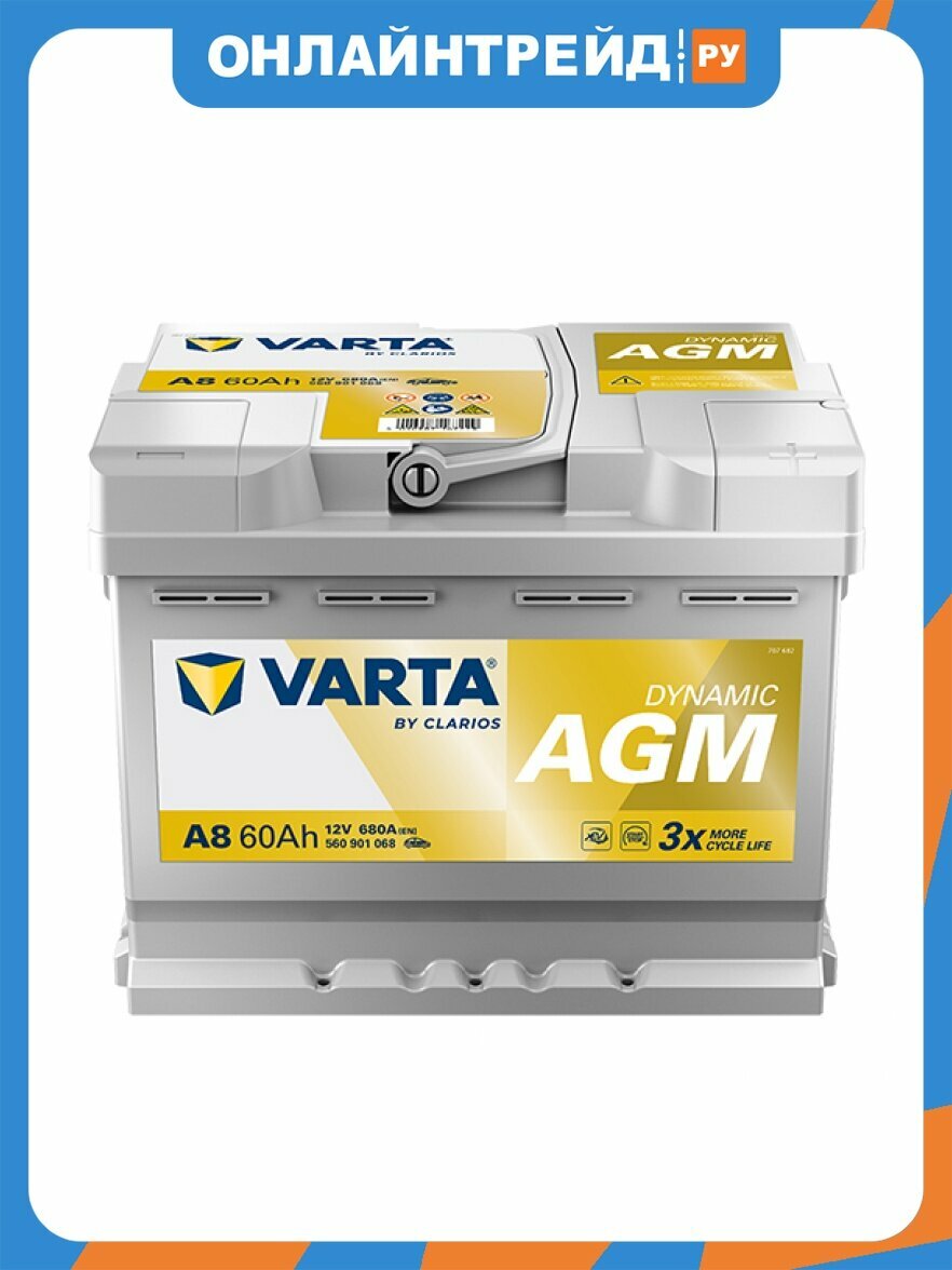 Аккумулятор Varta Dynamic AGM 560 901 068 D52/A8, 242x175x190, обратная полярность, 60 Ач