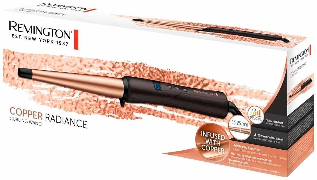 Стайлер для волос Remington CI5700, керамическое основание с добавлением меди, автоотключение, поворотный шнур 3 метра ,9 режимов нагрева до 210C щипцы для завивки
