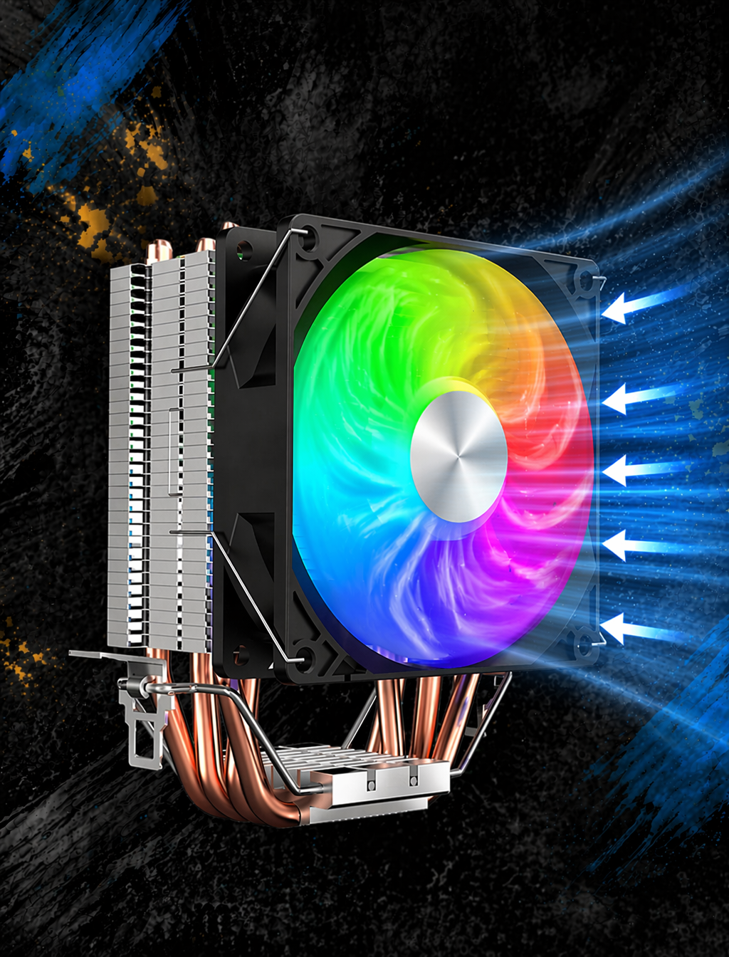 Кулер для процессора RGB-T400, башня 4 тепловые трубки, вентилятор 120mm, 145Вт, Черный — фото 1