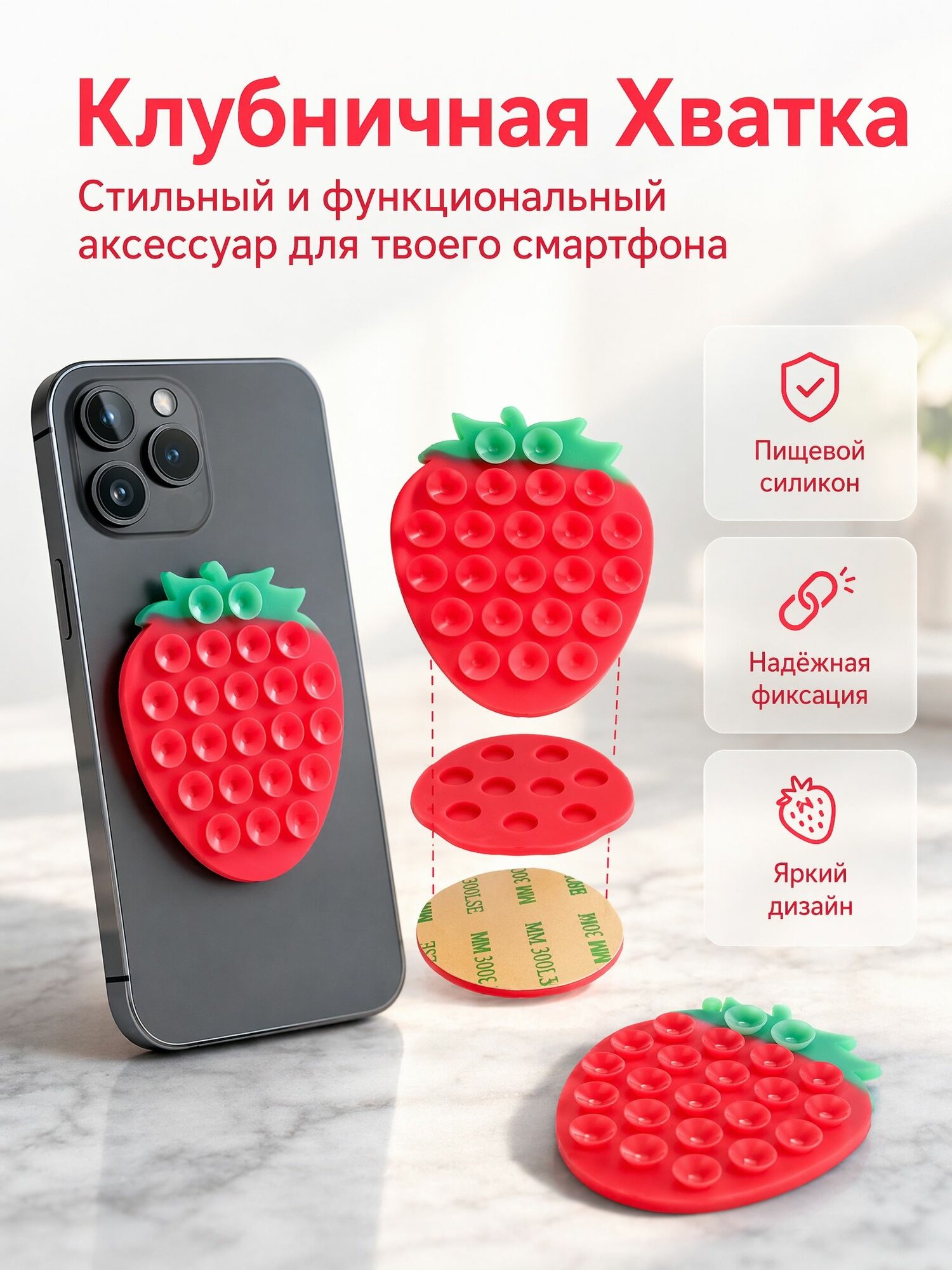 Универсальная силиконовая присоска-клубника для мобильных устройств, 8666 мм, 10 г