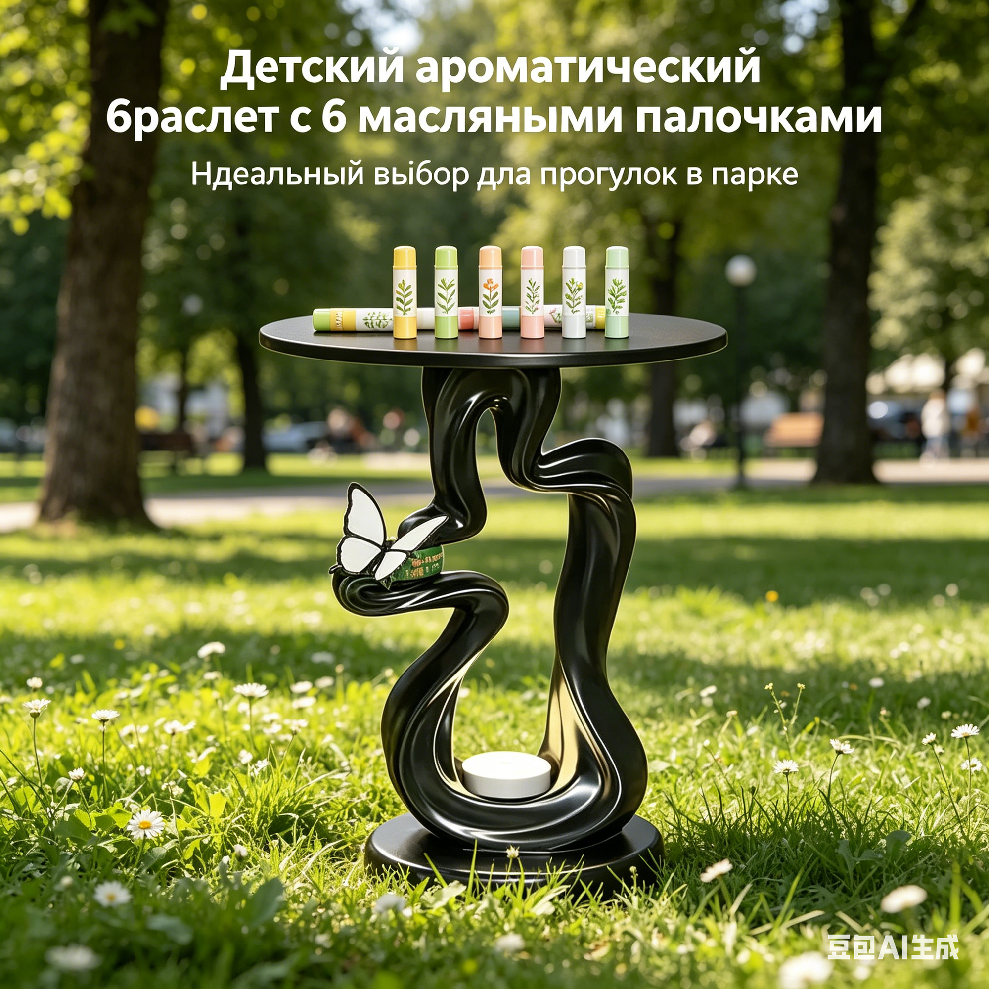 Стильный журнальный столик, дерево, декор в виде бабочки, сенсорная подсветка, 40х40х51 см