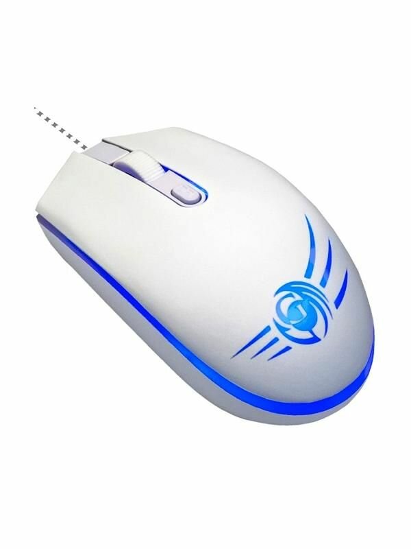 Игровая мышь Диалог MGK-07U White DPI 1600-400 голубая подсветка - 1.5м белая