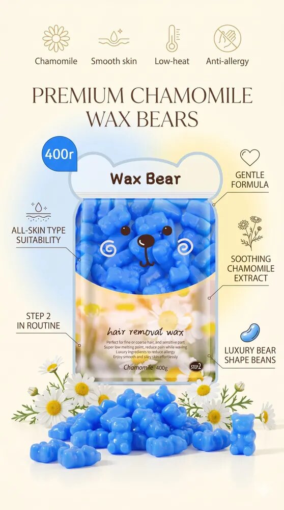 Wewax - Голубой мишка с ромашкой - Воск для депиляции - 400 г