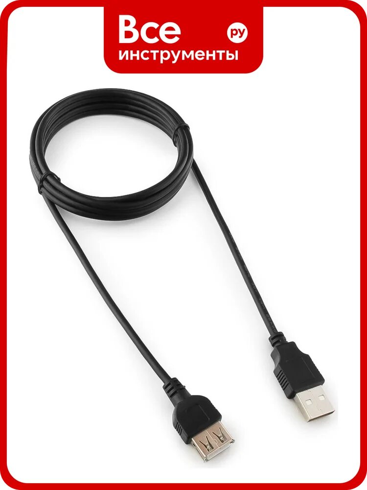 Кабель-удлинитель USB2.0 AM/AF, медь, Pro, 1.8м, черный, пакет, Cablexpert CC-USB2-AMAF-6B-N