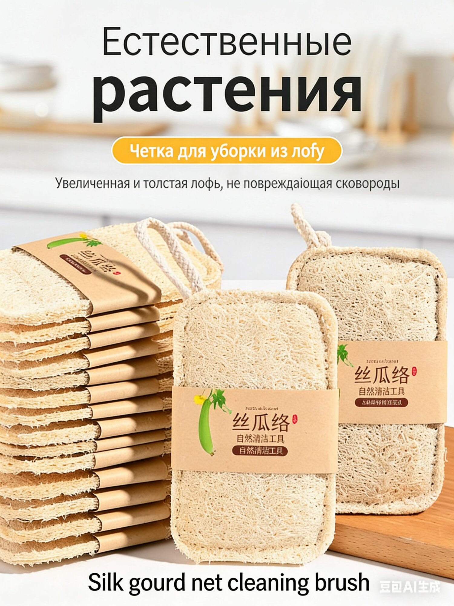 Мочалка из люффы для посуды, натуральное средство для мытья посуды