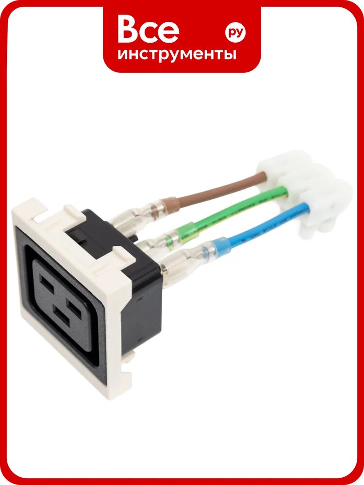 Розетка LANMASTER IEC 60320 C19 формата Mosaic, пластиковый корпус, черный цвет, степень защиты IP20, тип вставки