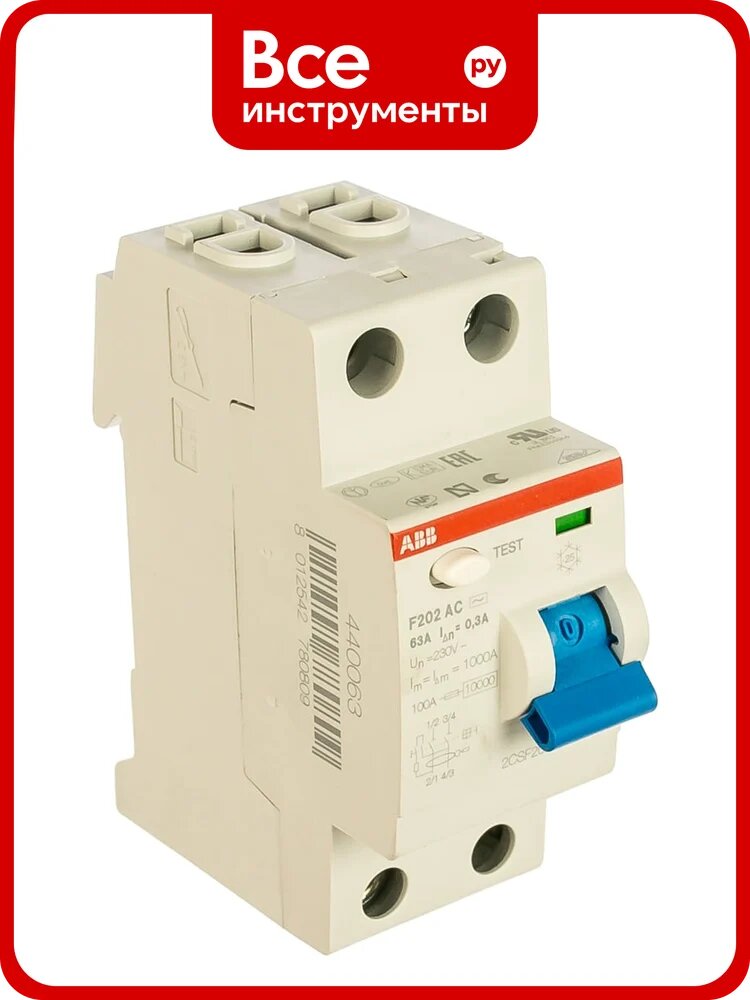 УЗО ABB 2CSF202001R3630 F202 модульный электромеханический дифференциальный автомат защиты для DIN-рейки с защитой