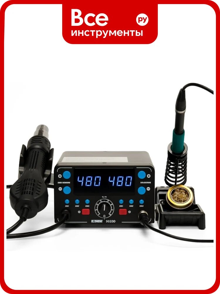 Паяльная станция ELEMENT 902DD, фен+паяльник, T12, 775 Вт, 100-480°С
