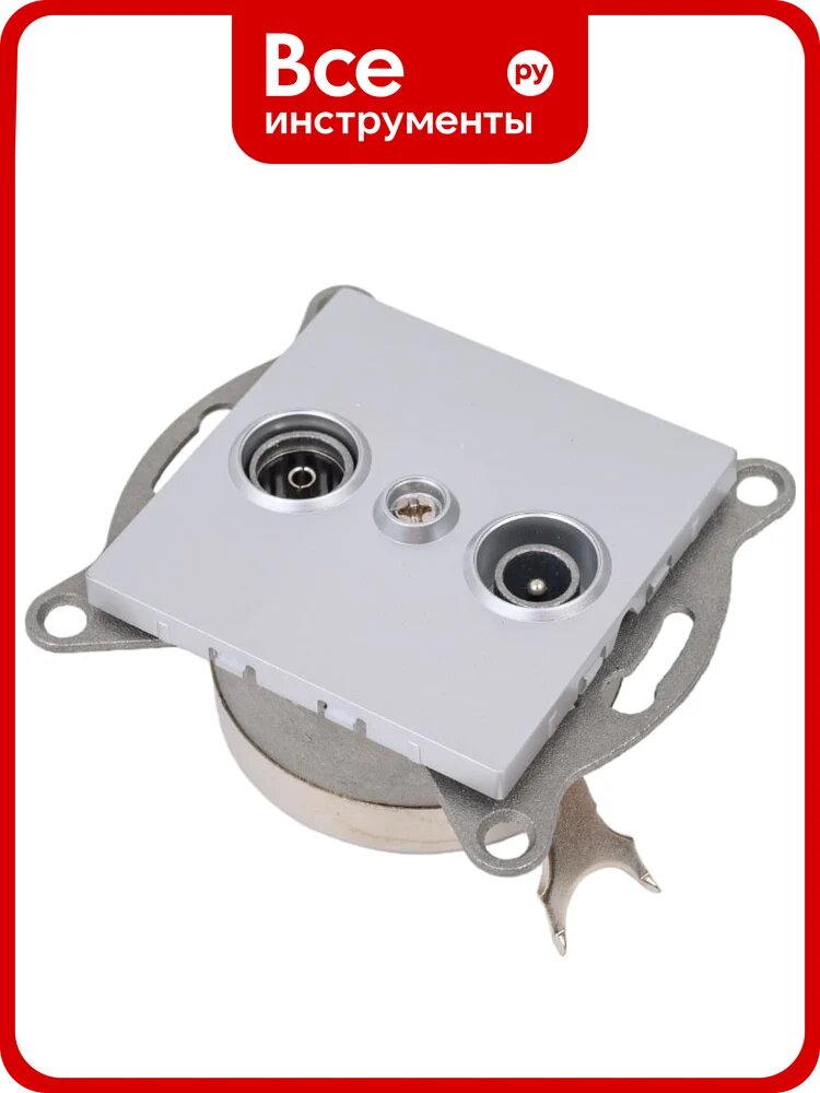 Механизм розетки GUSI ELECTRIC Ugra TV+SAT, оконечный, встраиваемый, ABS‑пластик, серебристый, с накладкой без шторок