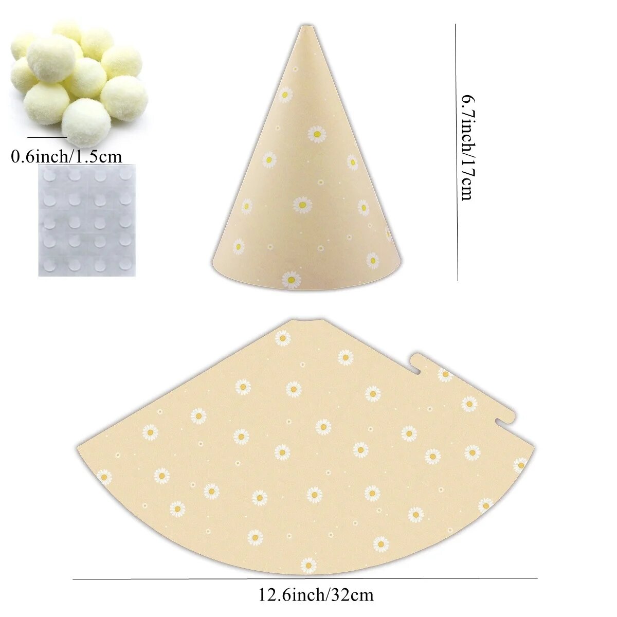 Бумажные праздничные шляпки с цветком ромашки Type B 6pcs beige