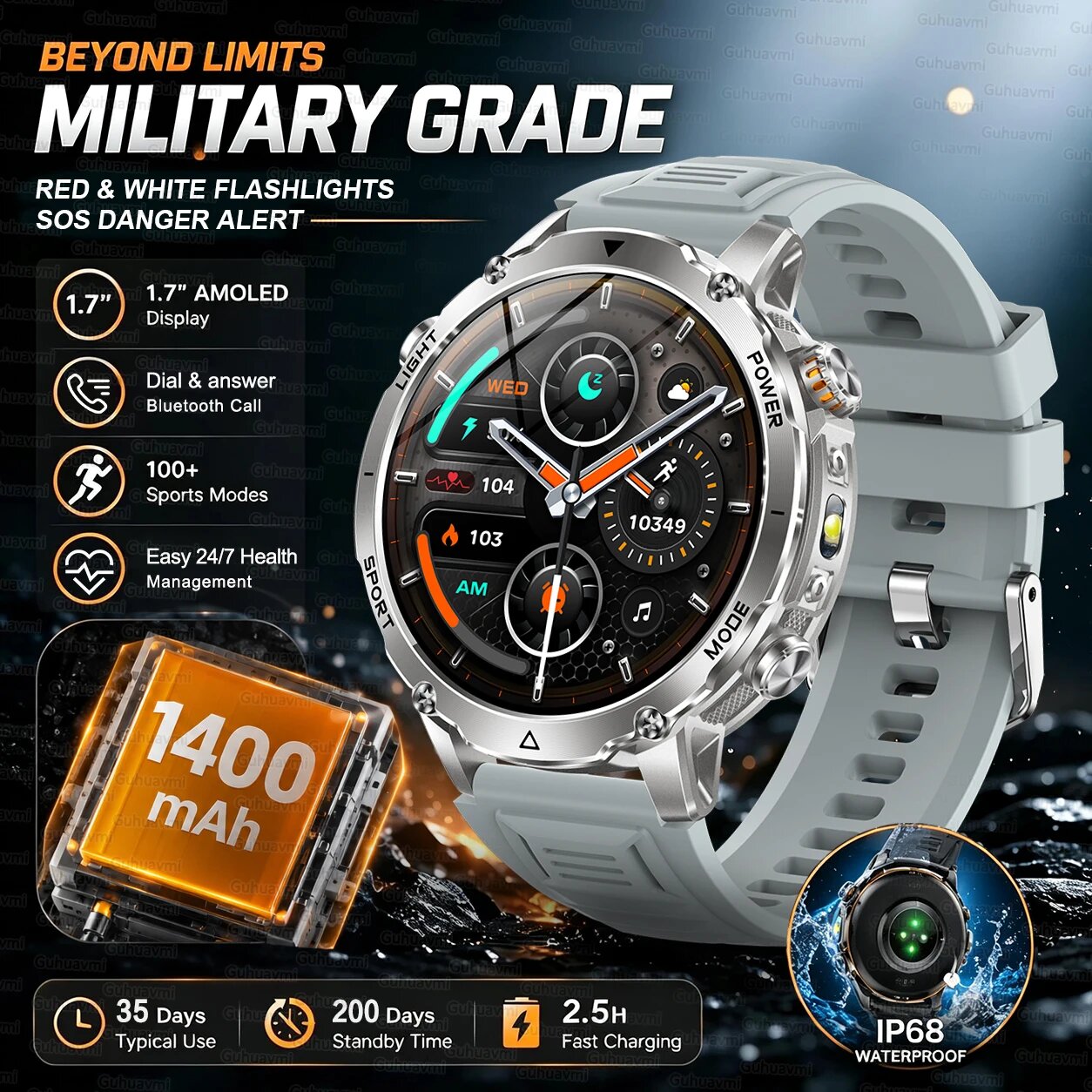 Мужские умные часы Beyond Limits Military Grade, серые, IP68, 1400 мАч