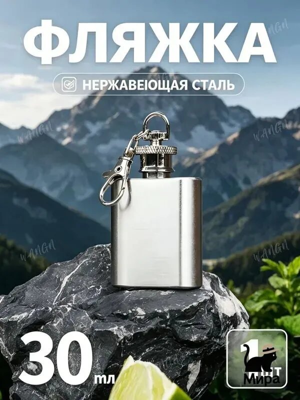 Мини-фляжка из нержавеющей стали 30 мл с карабином, туристический брелок-бутылочка для ключей и походов