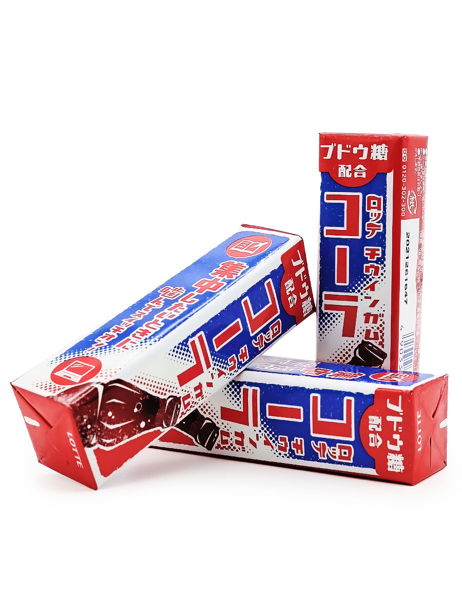 LOTTE Жевательная резинка с глюкозой со вкусом Колы Chewing Gum Cola, 3 шт x 21 г