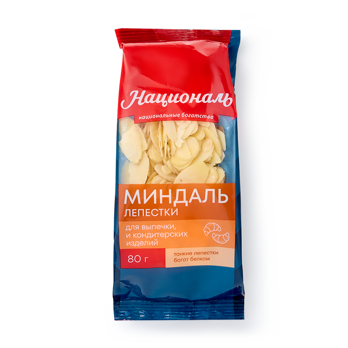 Миндаль Националь, лепестки, очищенный, 80 граммов, 1 упаковка