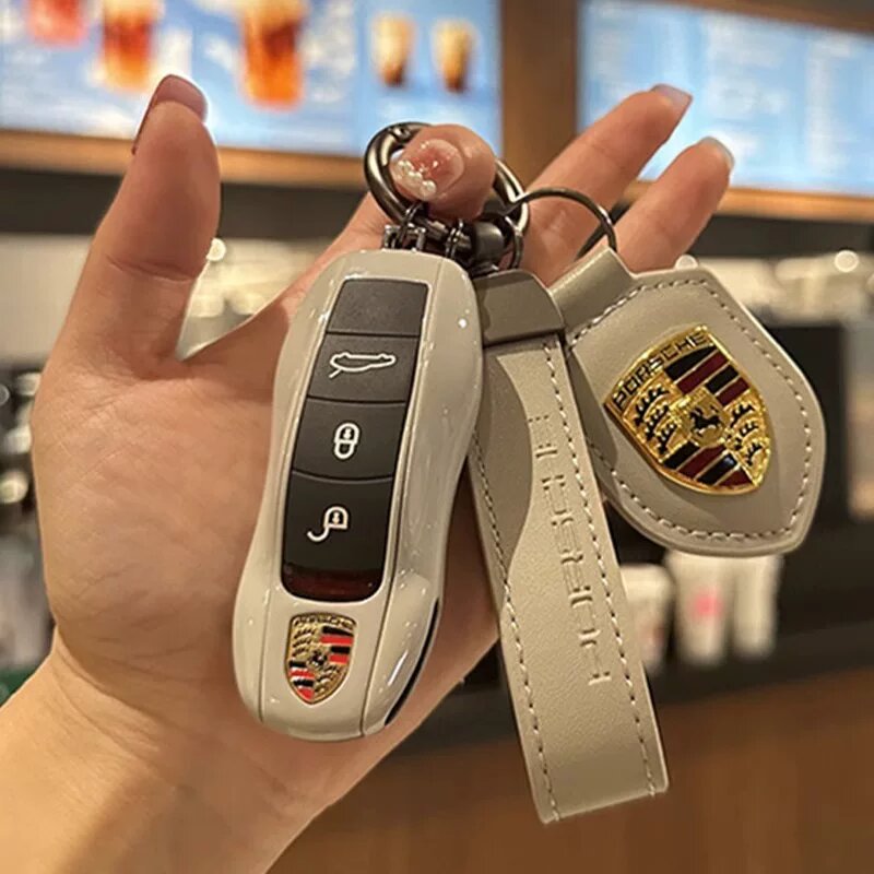 Ключевой чехол Porsche Cayenne Macan 911 Taycan с матовым серым щитом и кожаным крючком — одиночный чехол