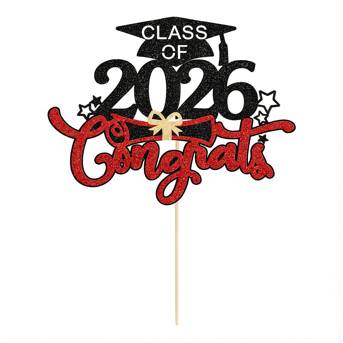 Топпер для торта выпускной Class of 2026 Congrats красный черный блестящий декор для праздника выпускного вечера, Красно-черная большая шпажка 1 шт