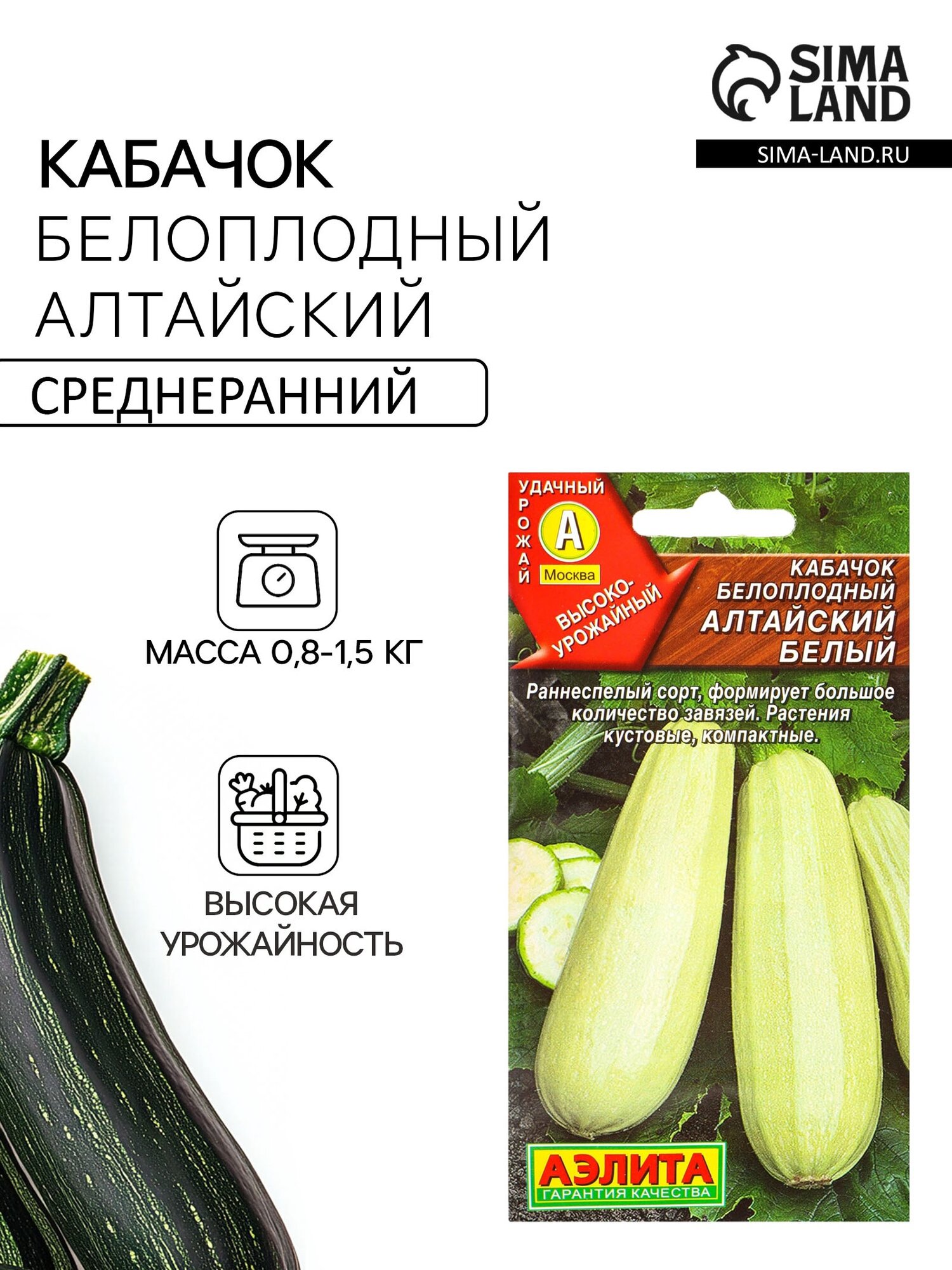 Белоплодный кабачок «Алтайский белый», семена, 1 г, «Агрофирма аэлита»