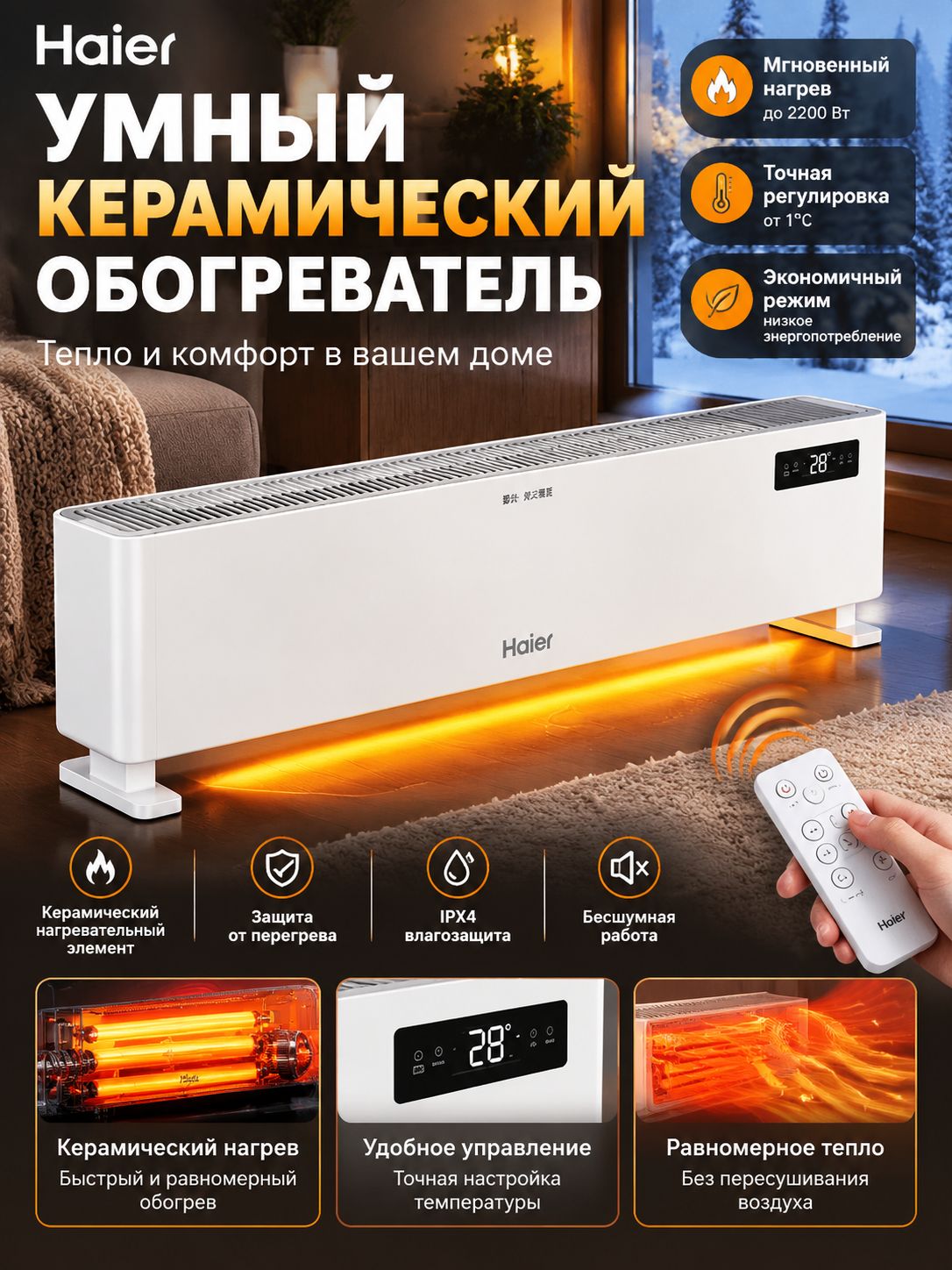 Haier Графеновый плинтусный электронагреватель нагреватель