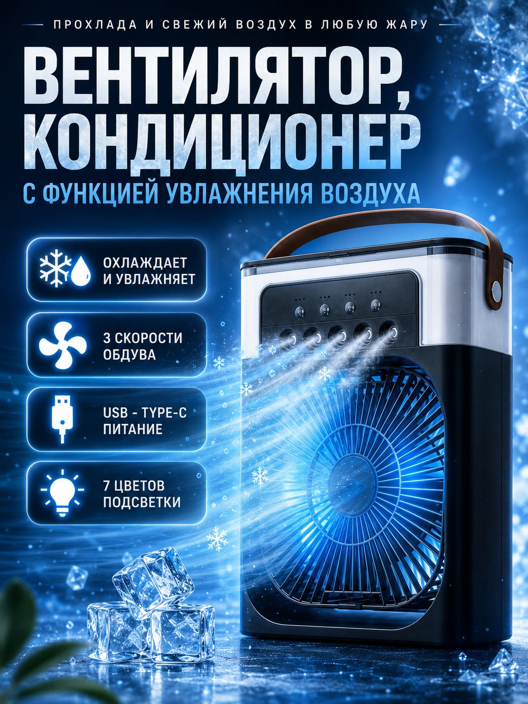Вентилятор настольный, мини кондиционер с увлажнителем воздуха.