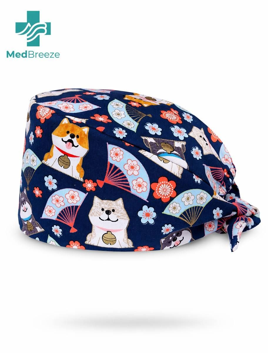 Медицинский колпак MedBreeze с принтом, шапочка медицинская женская и мужская 100% хлопок