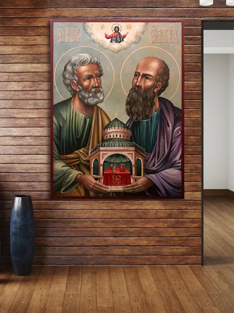 Картина "Икона святых апостолов Петра и Павла на холсте, 45 х 60CM" 45x60 см