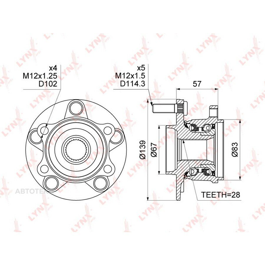 Ступица задняя в сборе MAZDA CX-5 2.0-2.5 11> LYNXAUTO WH1036