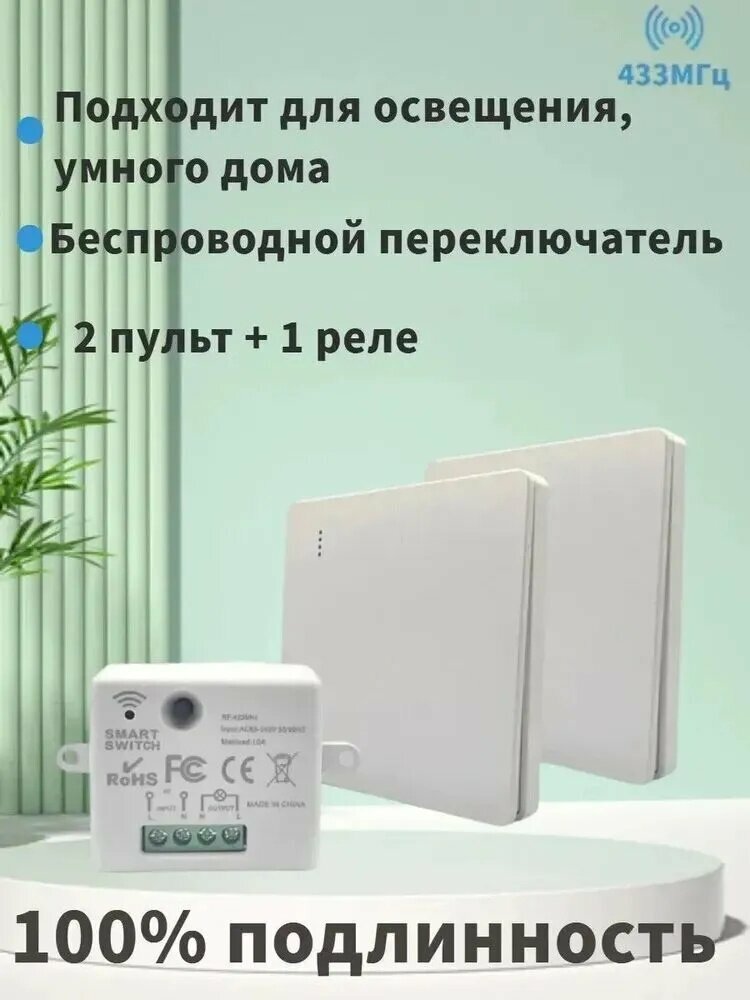 Беспроводной двухканальный дистанционный выключатель света с двумя кнопками 433 МГц 220В с приемником