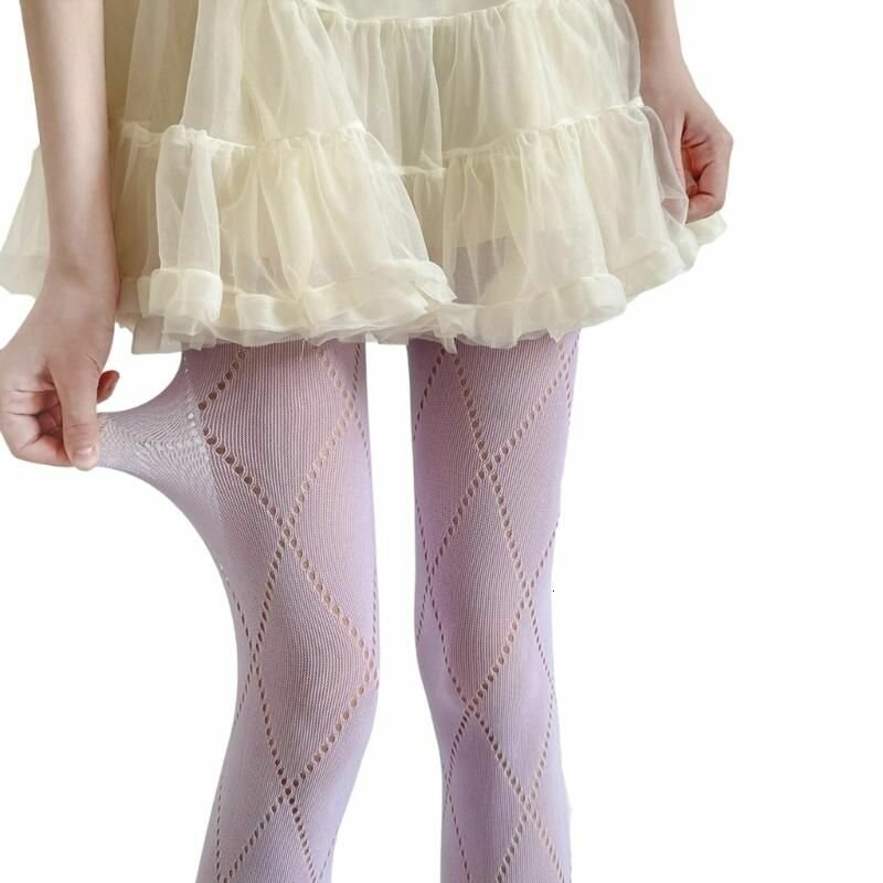 Ажурные колготки в ромб, Светло-фиолетовый