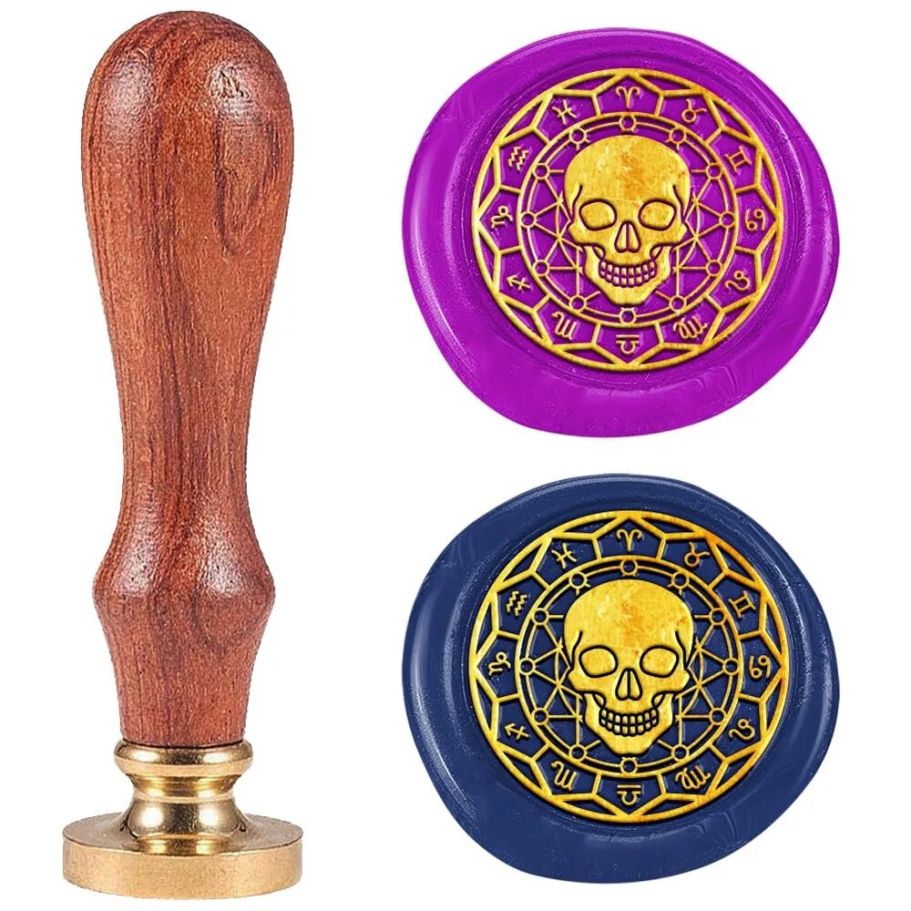 Набор из 1 сургучной печати. Сургучные печати с латунными головками и деревянными ручками для конвертов, приглашений, подарочных карт. Череп 83 x 22 мм. Штампы: 25 x 14,5 мм.