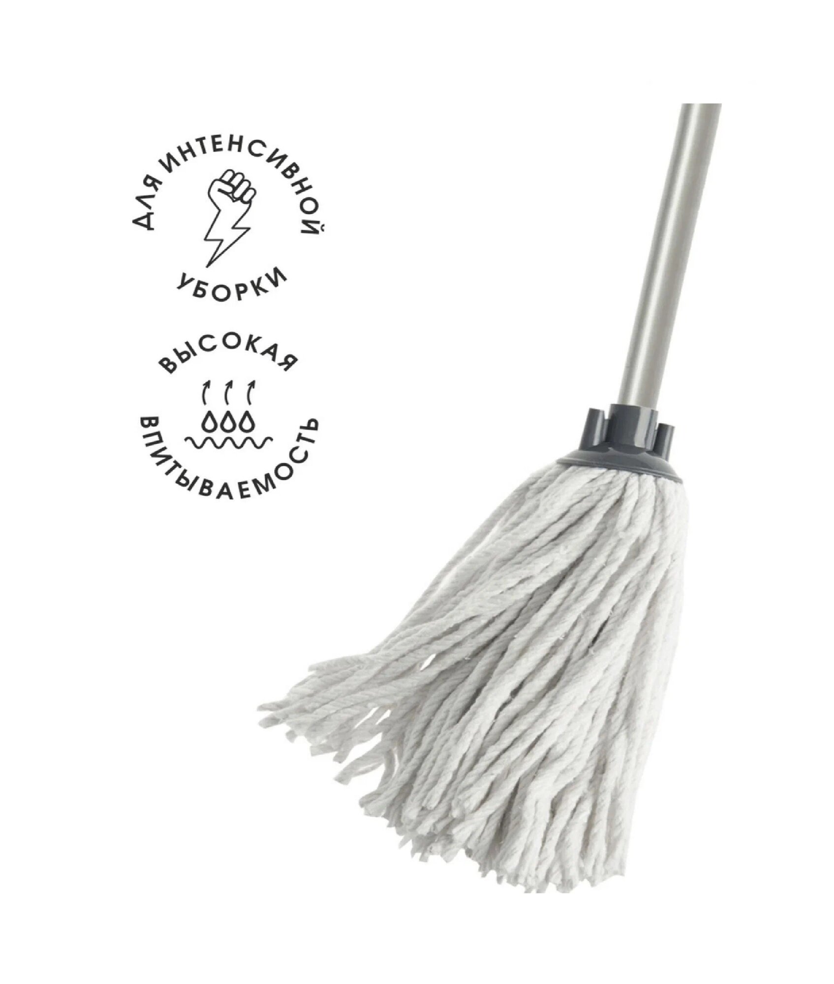 Швабра HomeQueen, для пола, веревочная, серая, длина насадки 29 см 77025