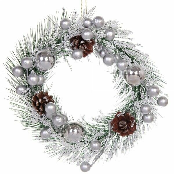 Венок новогодний Серпантин d 20 см "Морозный иней" цвет серебро