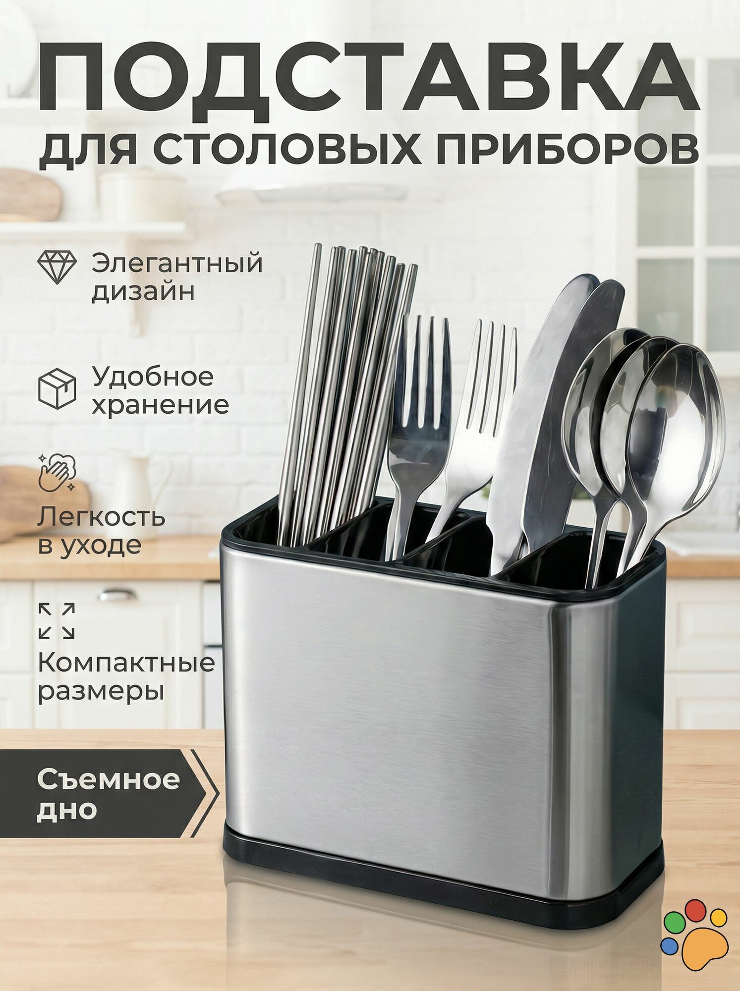 Подставка - органайзер для вилок, ложек и ножей / органайзер кухонный для столовых приборов и кухонных принадлежностей