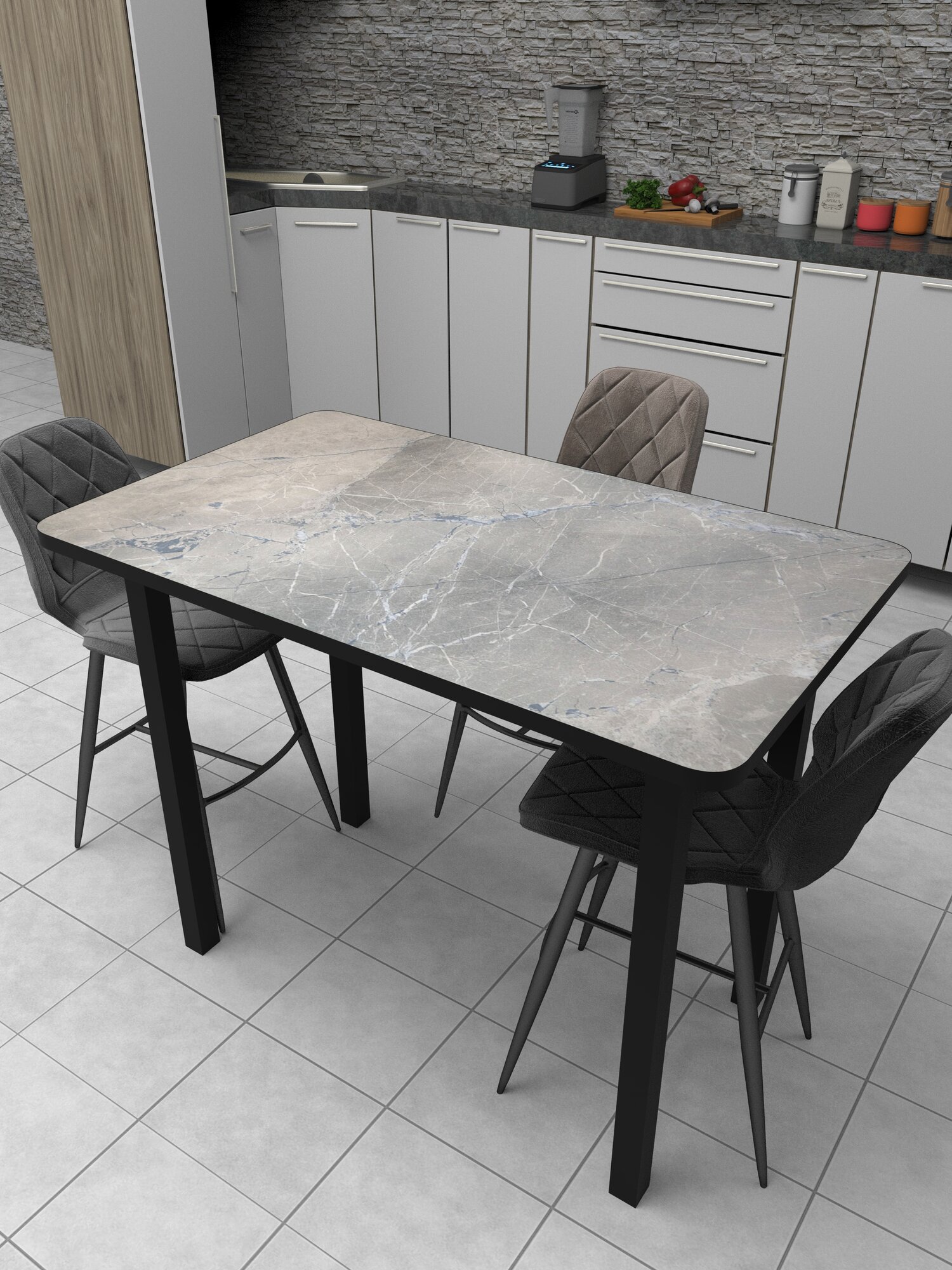 Стол кухонный PLeS "Мрамор Марквина Синий", цвет ножек - черный, 100 х 60 см