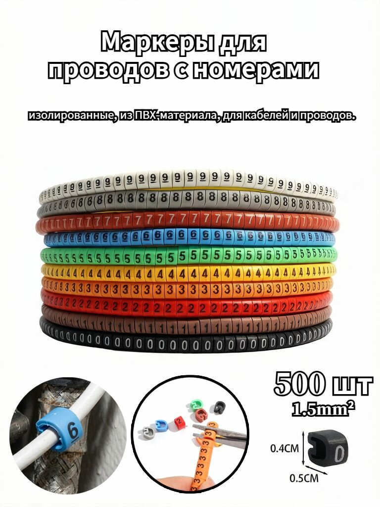 Маркеры для проводов с номерами, 1.5mm , 500 шт