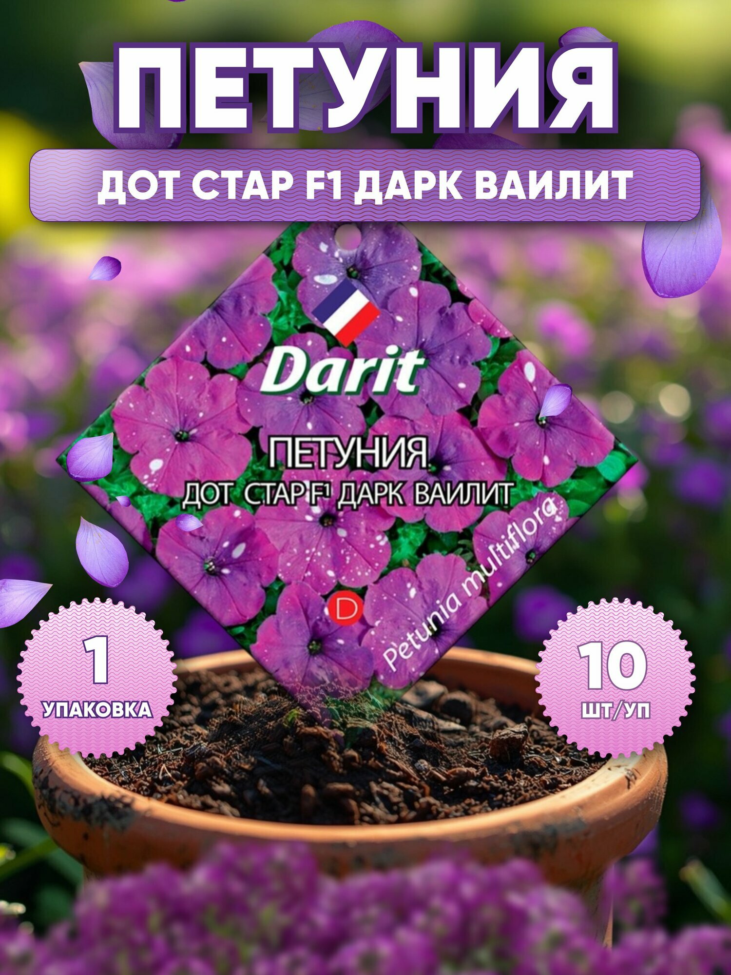Семена Петуния Дот Стар дарк ваилит F1в крапинку, 10шт/1уп, Darit