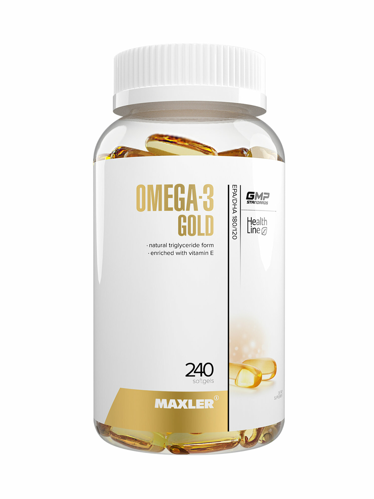 Жирные кислоты Омега-3 Голд Maxler с витамином E, 240 капсул (Германия)