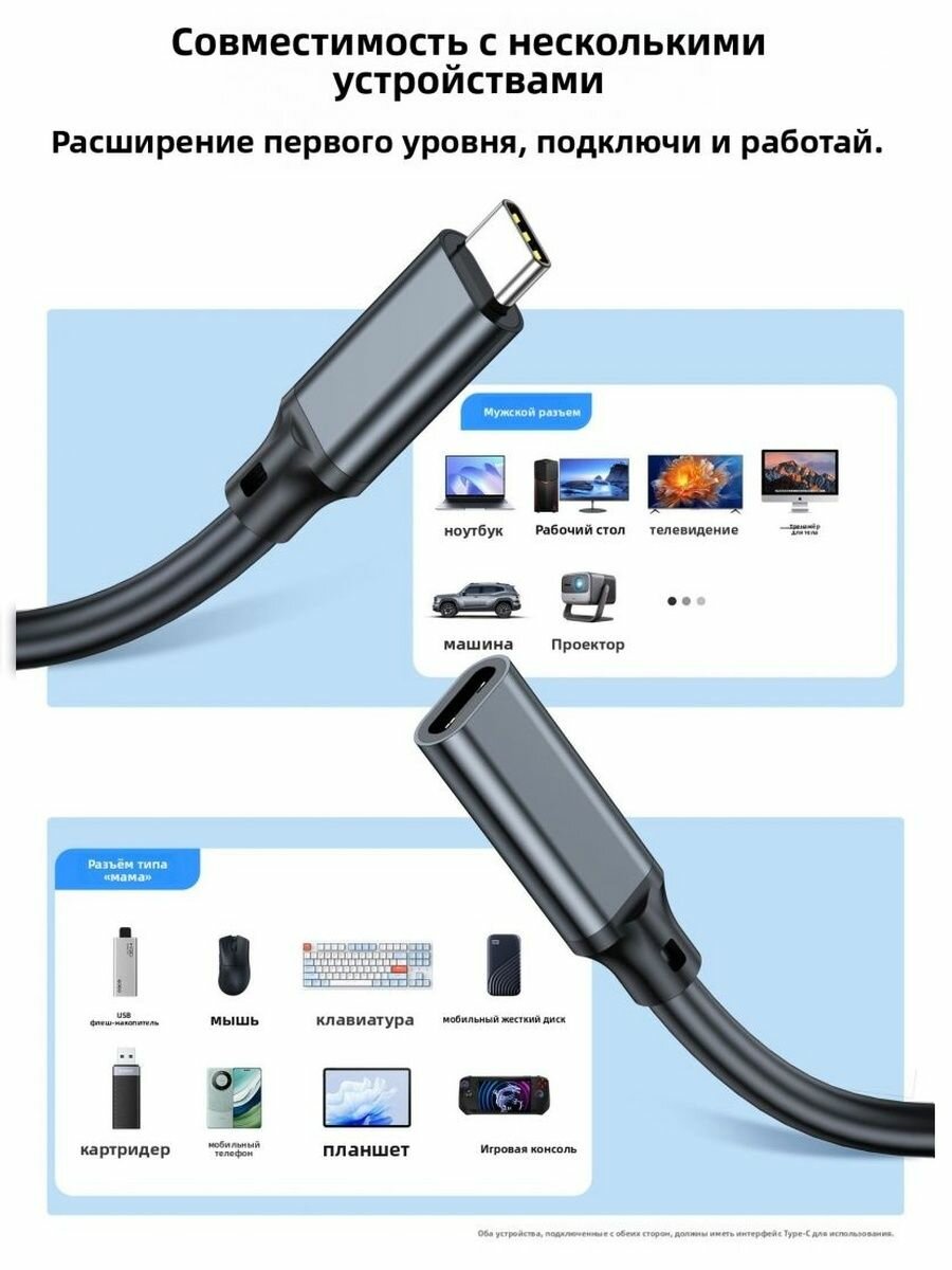 Удлинитель кабеля USB Type-C/USB Type-C, 0.2 м, черный — фото 1