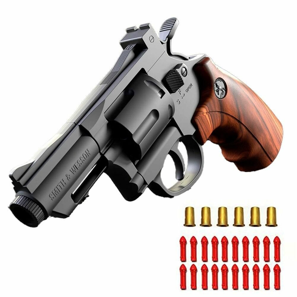 Детский игрушечный пистолет револьвер для мальчиков с патронами (мягкими пулями и гильзами) - Magnum ZP-5