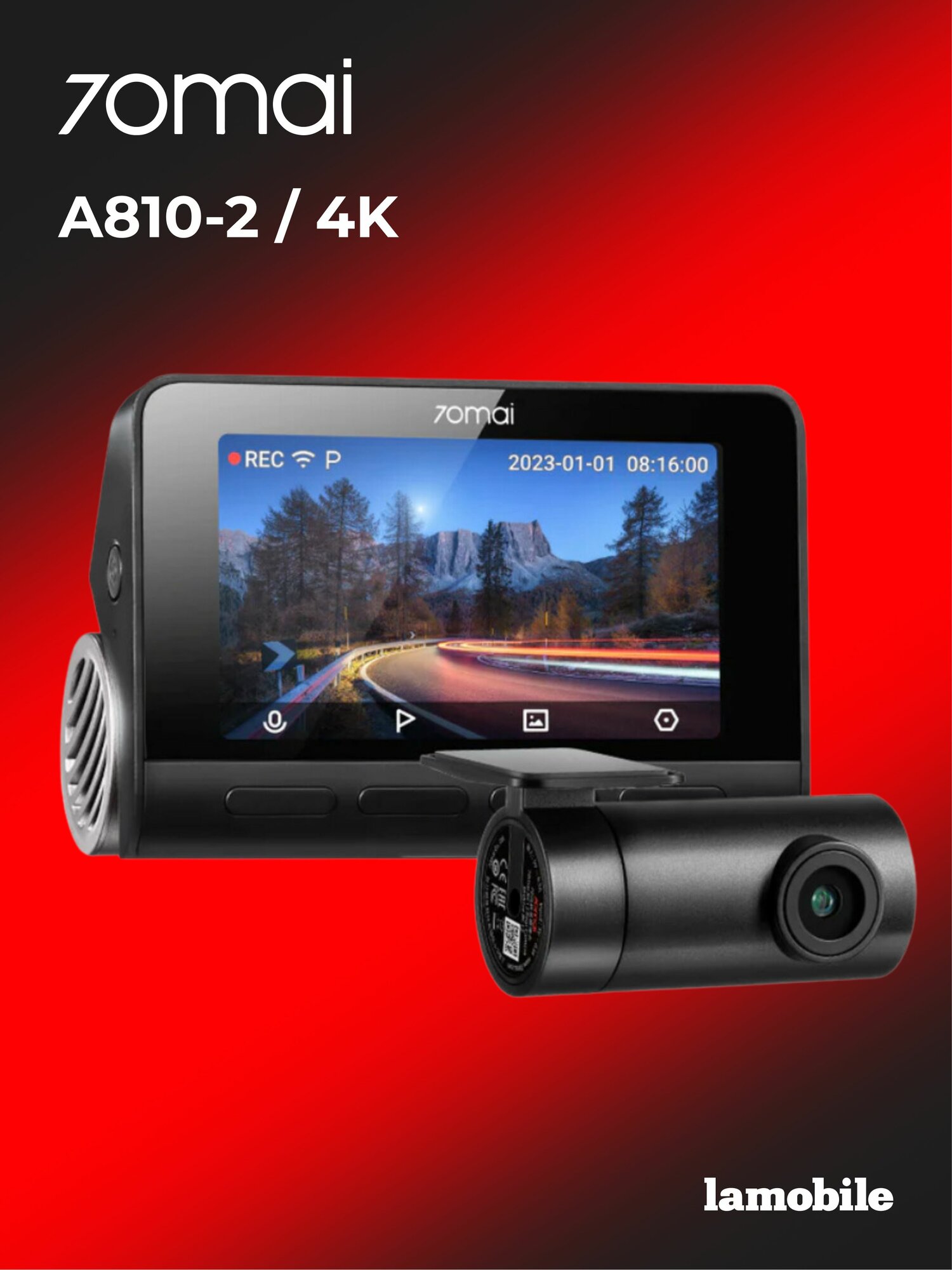 Видеорегистратор 70mai Dash Cam 4K A810 + камера заднего вида RC12 (A810-2) (Русская версия)