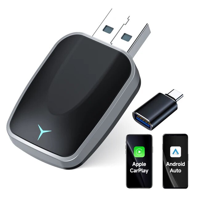 Беспроводной адаптер CarPlay и Android Auto, подключаемый по принципу Plug-and-Play, поддерживает iOS 10+ / Android 11+ и интерфейс USB-A/C.