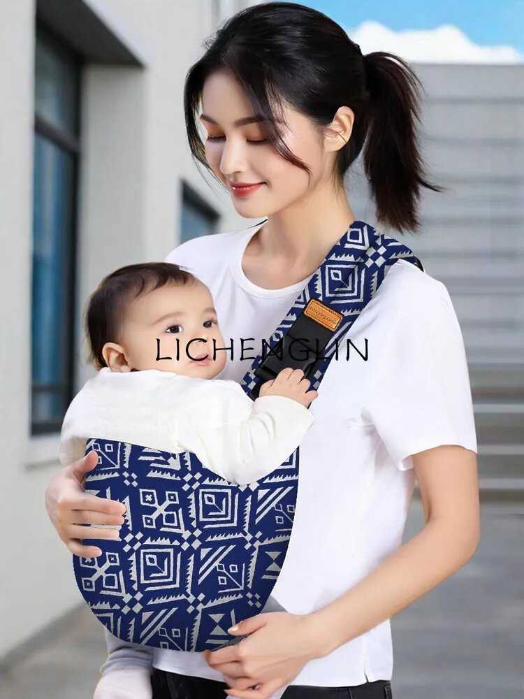Слинг Май для новорожденных, переноска для детей от 0 до 6 месяцев, синий с геометрическим узором, удобная май-переноска