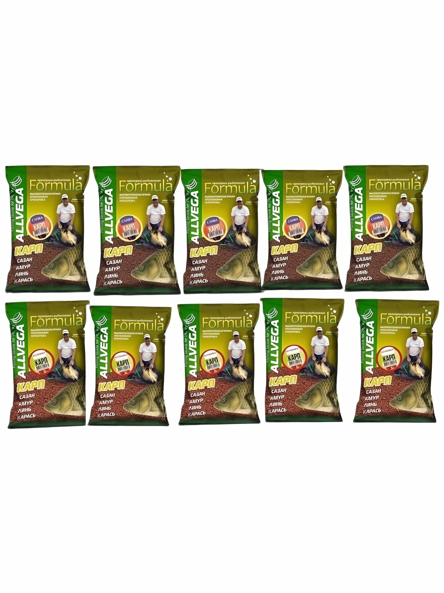 Прикормка для рыбалки ALLVEGA Formula Карп слива, карп клубника 10 пачек по 0.9 кг