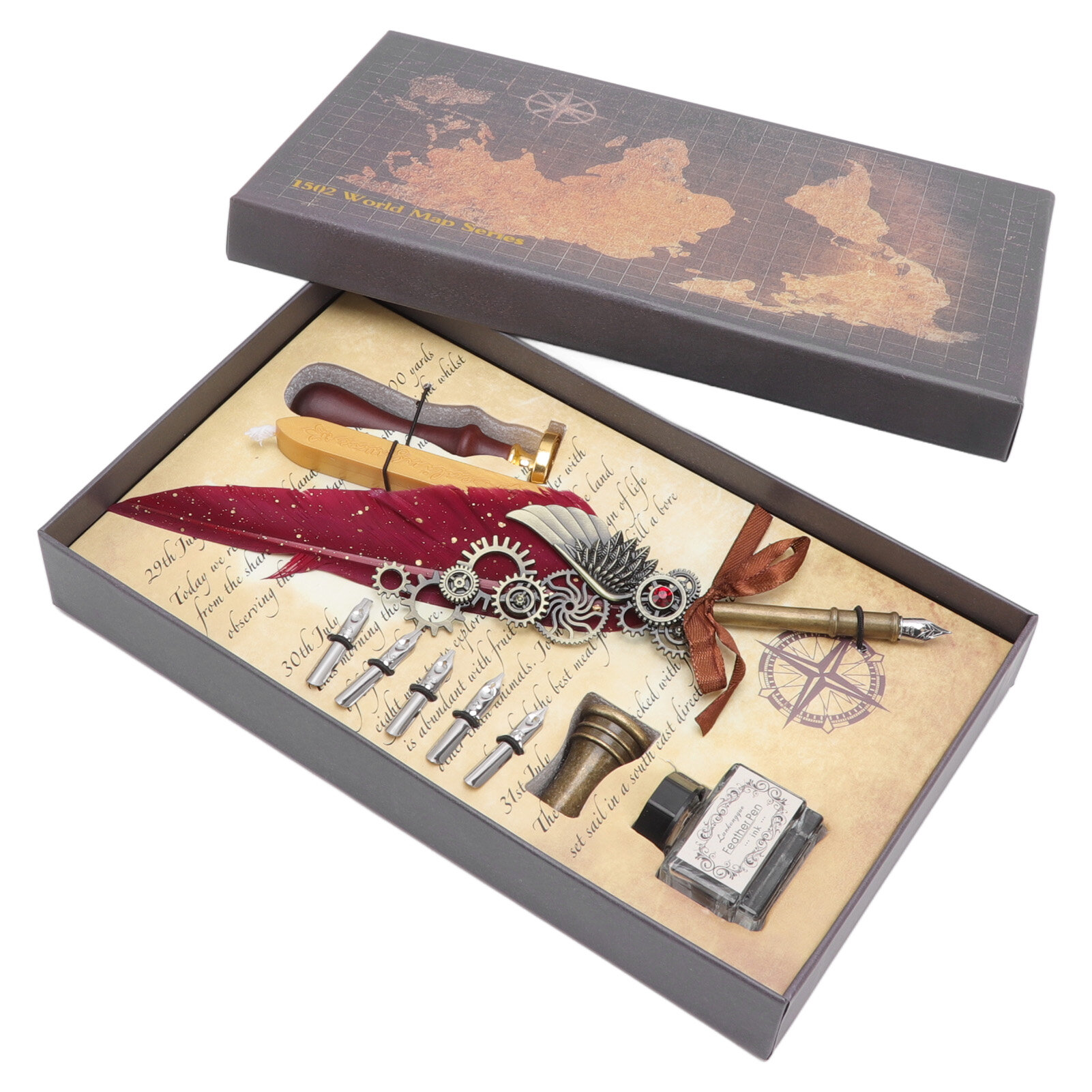 Набор чернил для перьевой ручки Feather Pen, обеспечивающий плавное письмо, латунное основание, красивая упаковка, винтажный стиль, 5 сменных наконечников.