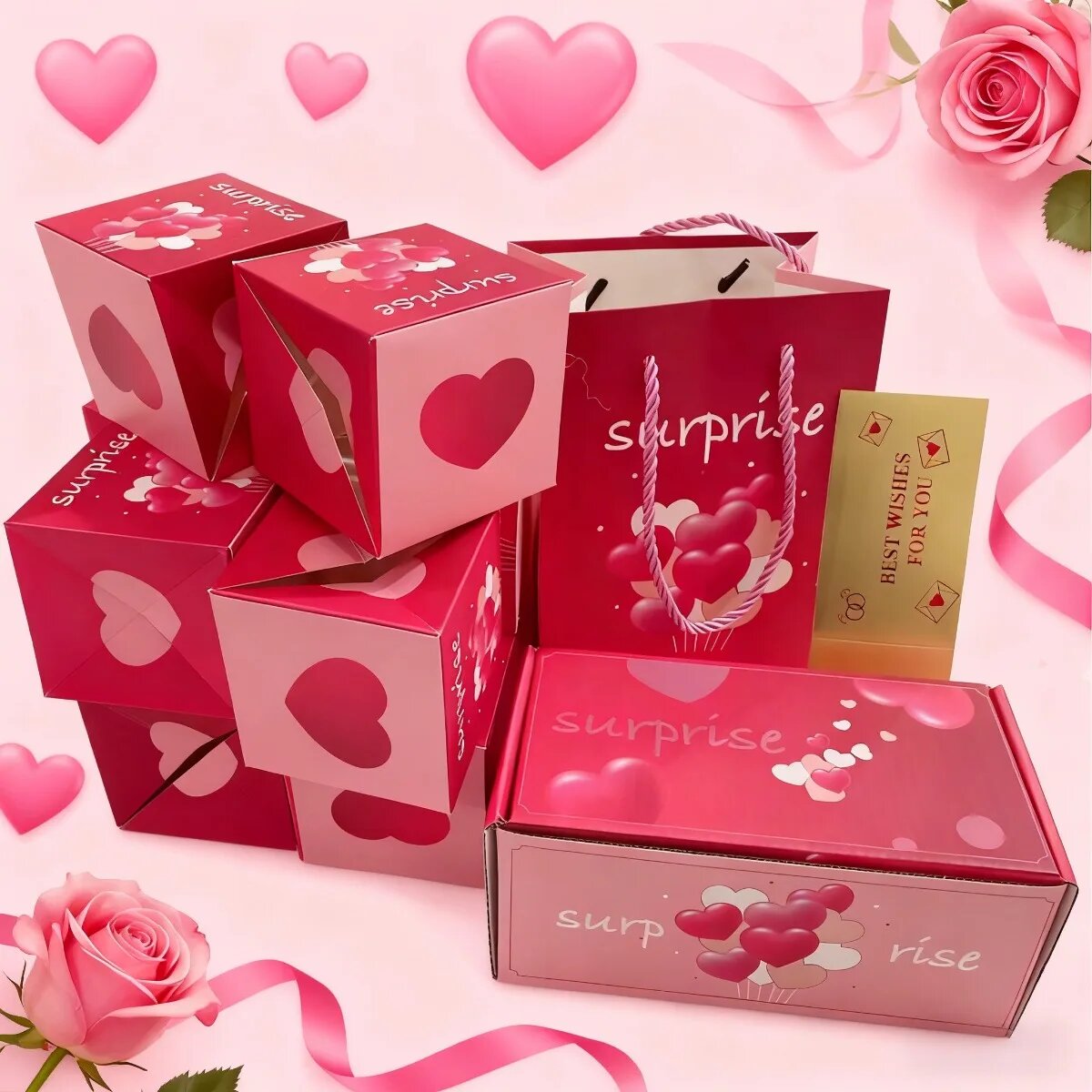 Коробка-сюрприз с летающими конвертами Rose pink 10 boxes
