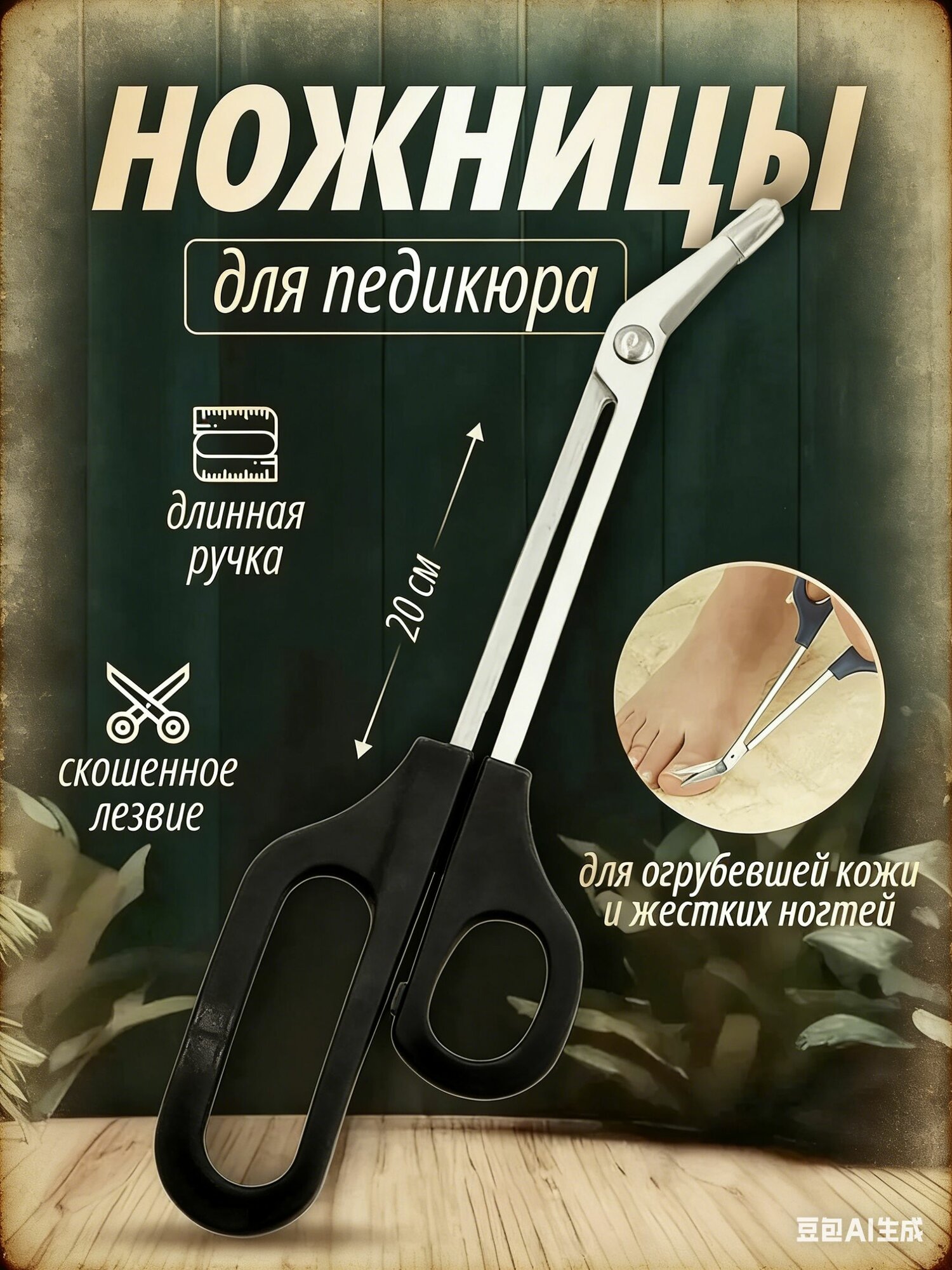 1 пара маникюрных ножниц, изогнутых с обоих концов, длиной 21 см, подходят для более толстых и твердых ногтей, ч
