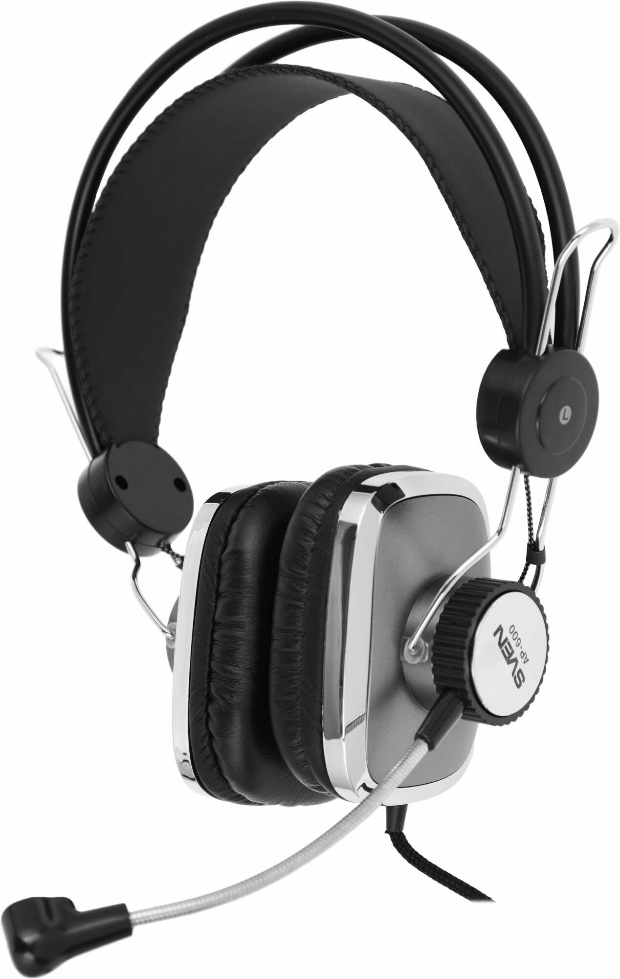 Наушники Sven с микрофоном, черный, 2,2 м, накладные, оголовье (SV-0410600)