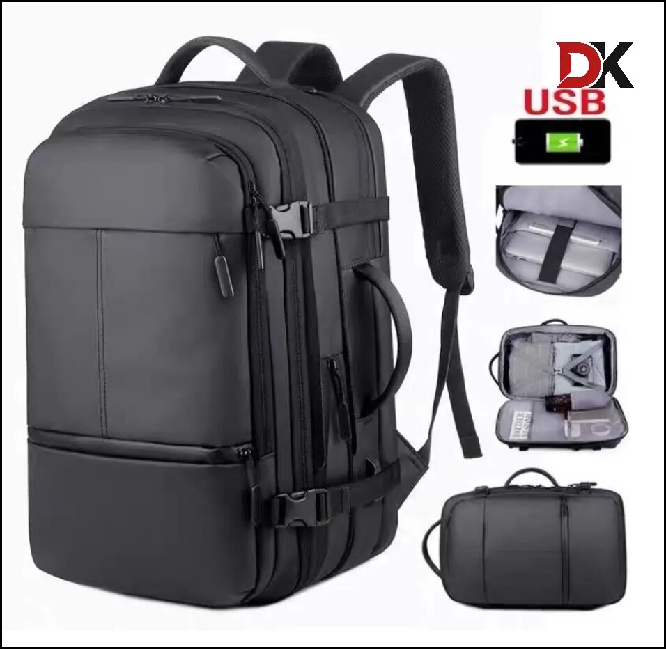 Рюкзак "БизнесТревел", для поездок, водонепроницаемый, с USB-выходом, чёрный