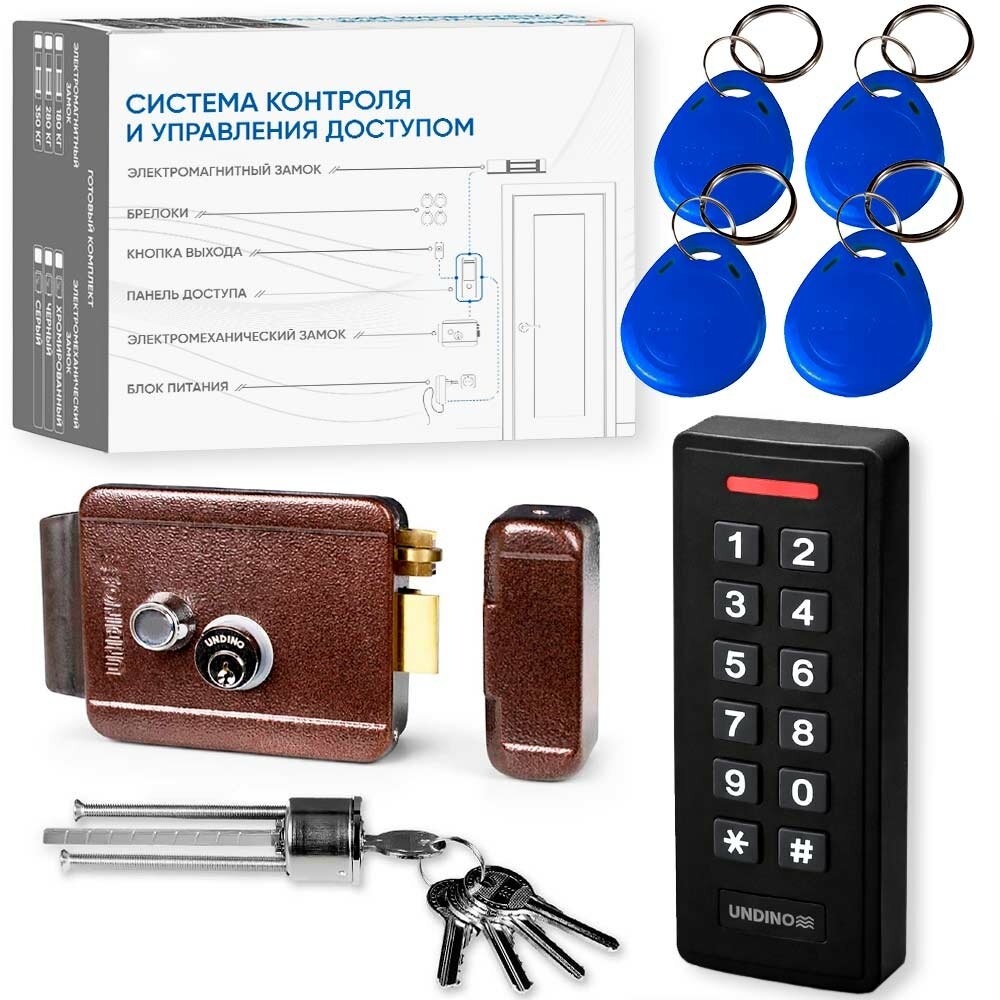Комплект СКУД Undino KIT-ACP301EM-B, панель с RFID+кнопки, электромеханический замок коричневый, EM-Marine, IP66