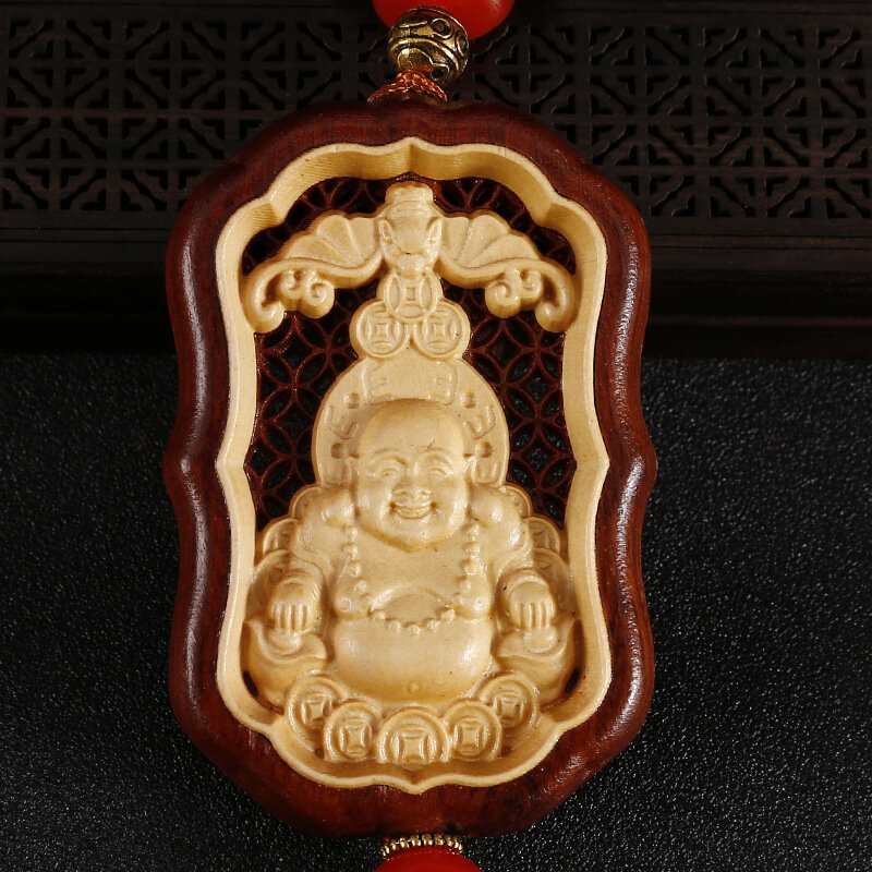 Подвеска для автомобиля из персикового дерева и самшита, деревянный подарок, изысканно вырезанное украшение для зеркала заднего вида, декоративный элемент для салона автомобиля.